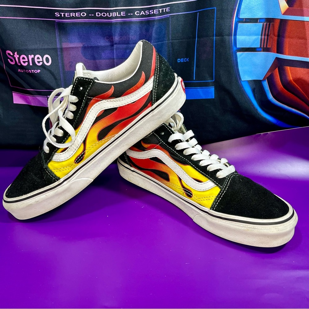 Vans Old Skool Flame Design Lace Up Sneakers Unisex - Gem